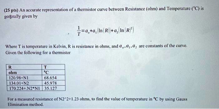 SOLVED:(25 pts) An accurate representation of a thermistor curve ...