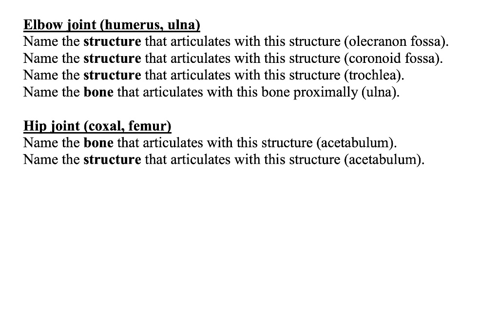 elbow joint humerusulna name the structure that articulates with this ...