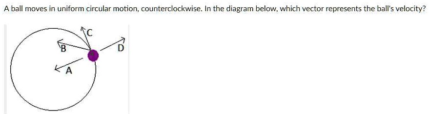 A ball moves in uniform circular motion, counterclockwise. In the diagram below, which vector ...