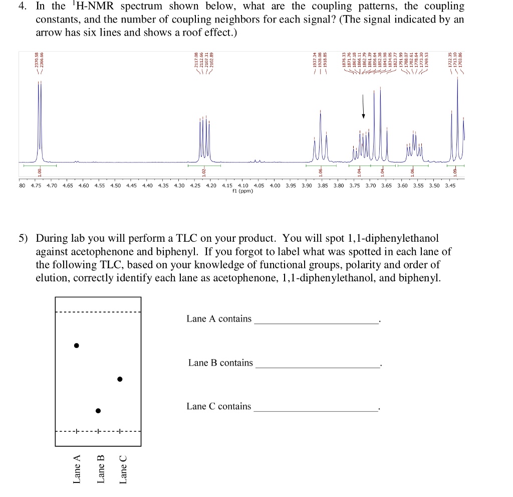 in the h nmr spectrum shown below what are the coupling patterns the coupling constants and the ...