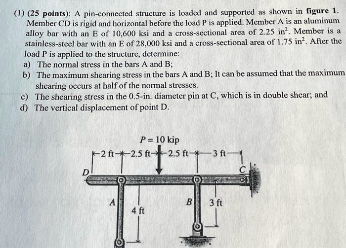 1 25 points a pin connected structure is loaded and supported as shown in figure 1 member cd is ...