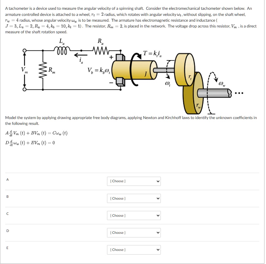 a tachometer is a device used to measure the angular velocity of a spinning shaft consider the ...