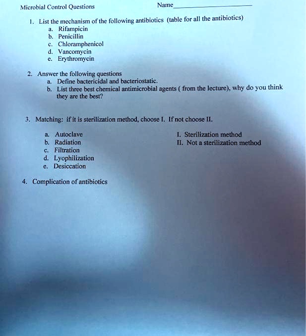 SOLVED:MuC Microbial Control Questions List the mechanism of the ...