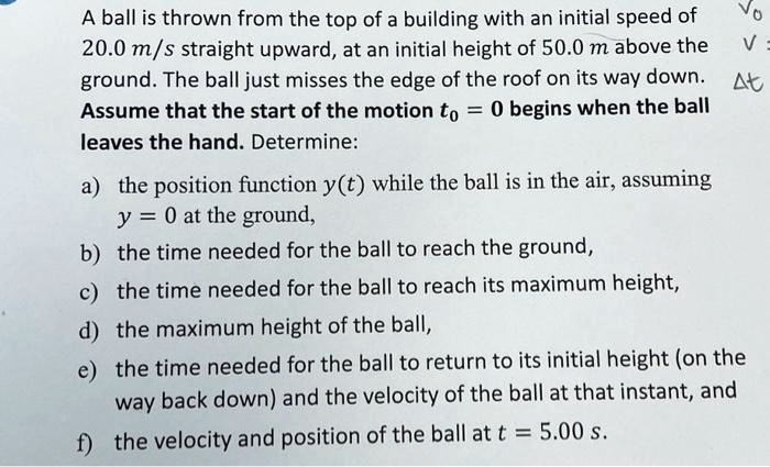 SOLVED: c-f A ball is thrown from the top of a building with an initial speed of 20.0 m/s ...