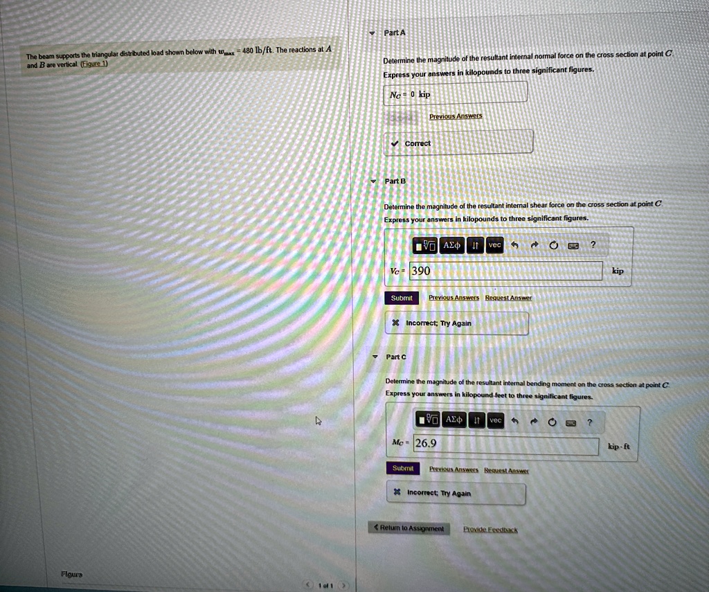 The Beam Supports The Triangular Distributed Load Shown Below With Wmax 480 Lbft The Reactions