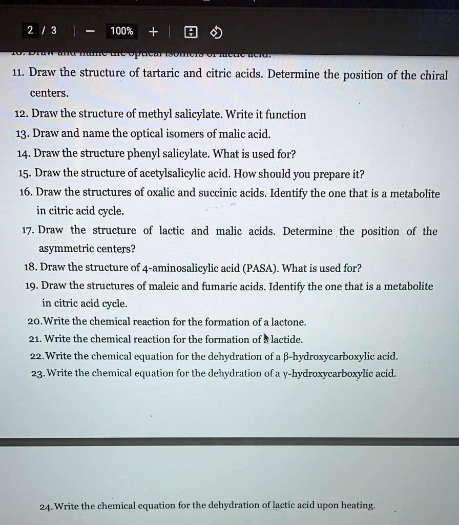 SOLVED: 11. Draw the structure of tartaric and citric acids. Determine ...
