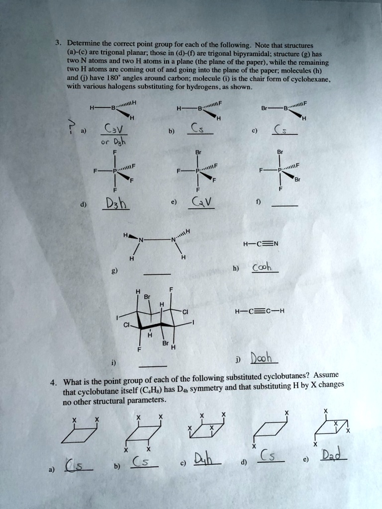 determine the correct point group for each of the following note that structures a c are ...