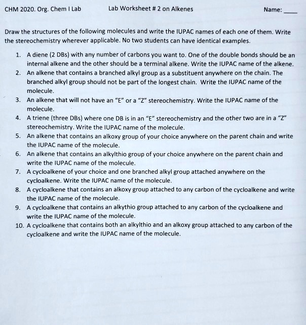 SOLVED: CHM 2020: Organic Chemistry Lab Lab Worksheet #2 on Alkenes ...