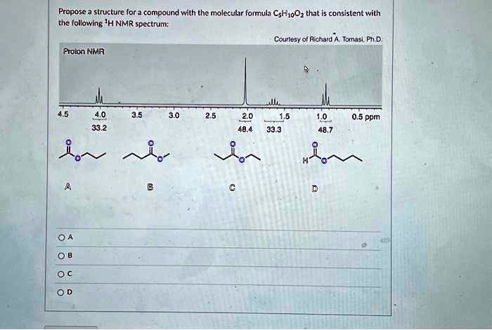 Propose a structure for a compound with the molecular formula C5H10O2 that is consistent with ...