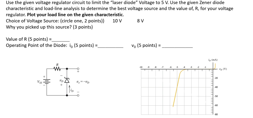 SOLVED: Use the given voltage regulator circuit to limit the "laser diode" voltage to 5 V. Use ...