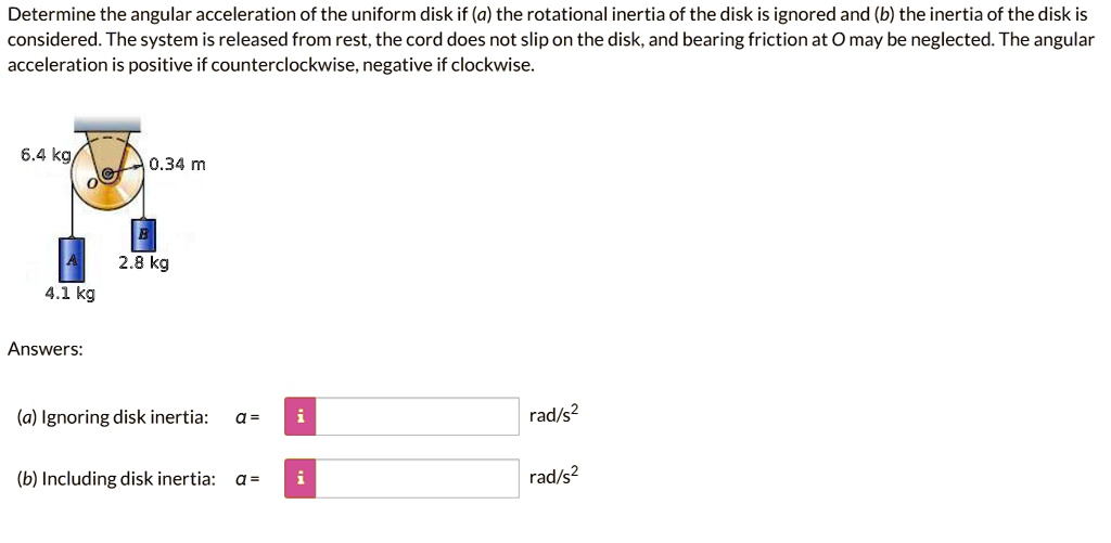 Determine the angular acceleration of the uniform disk if (a) the ...