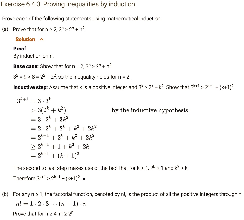 SOLVED Exercise 6 4 3 Proving Inequalities By Induction Prove Each