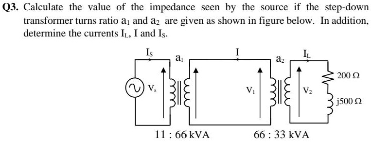 Q3. Calculate the value of the impedance seen by the source...