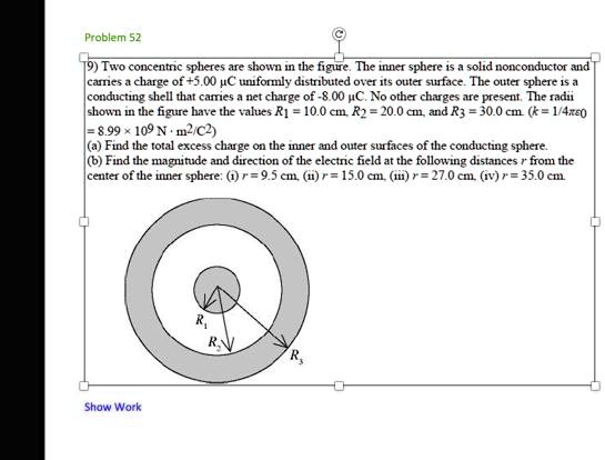 SOLVED: Problem 52 [9 Two concentric spheres are shown in the figure ...