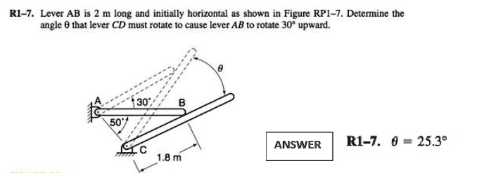 SOLVED: R1-7. Lever AB is 2 m long and initially horizontal as shown in ...