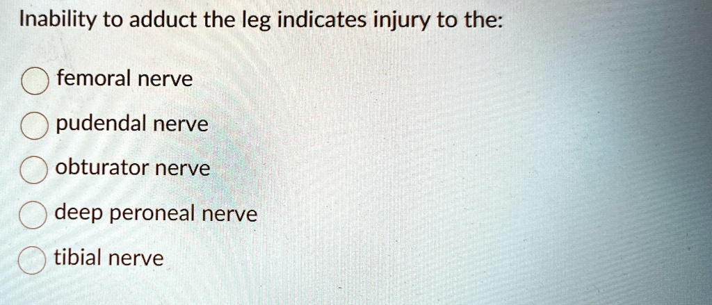 inability to adduct the leg indicates injury to the femoral nerve ...