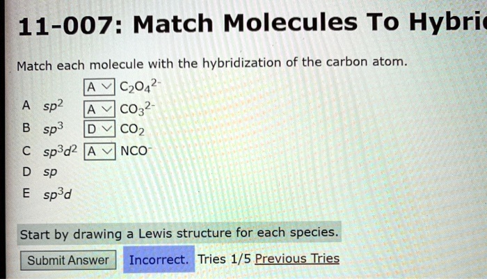 11-007: Match Molecules To Hybri Match each molecule with the ...