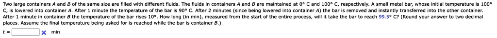 two large containers a and b of the same size are filled with different fluids the fluids in ...