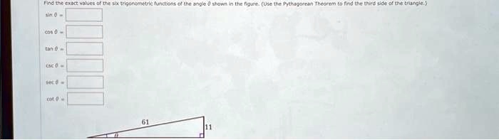 find the exact values of the six trigonometric functions of the angle of 0 shown in the ...