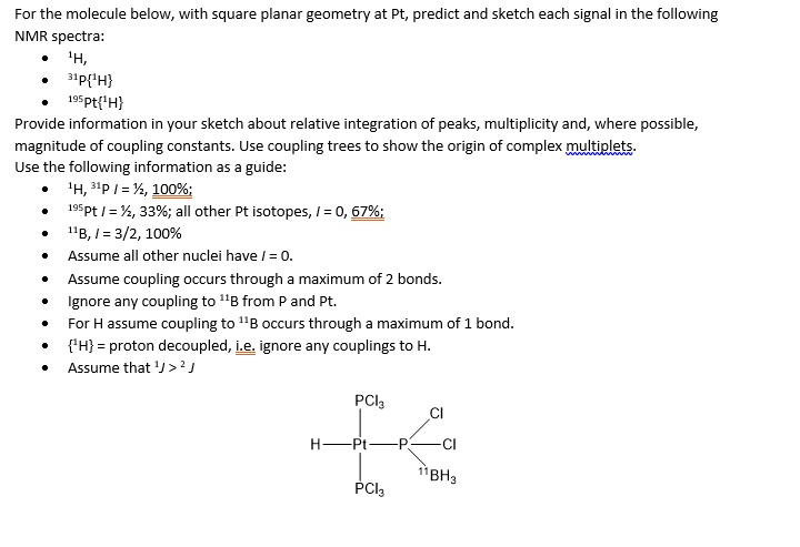 SOLVED: For the molecule below, with square planar geometry at Pt; predict and sketch each ...