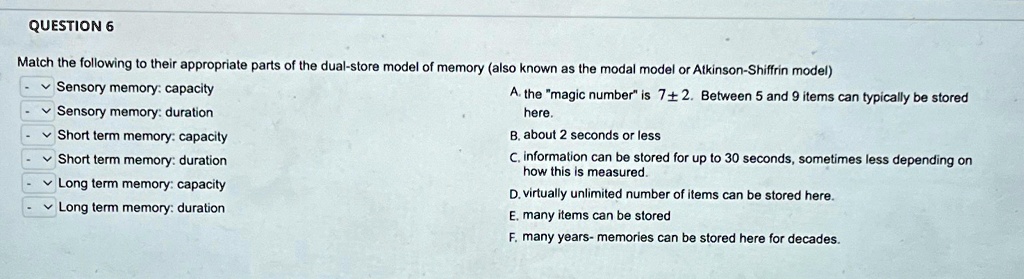 [GET ANSWER] QUESTION 6 Match the following to their appropriate parts ...