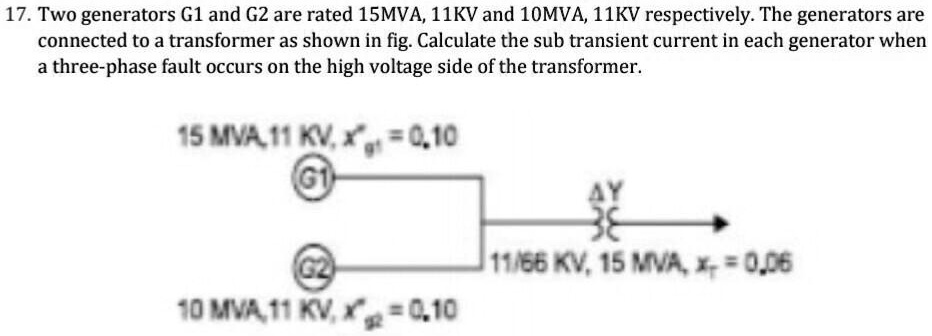 SOLVED: Two generators G1 and G2 are rated 15MVA, 11KV and 10MVA, 11KV respectively. The ...