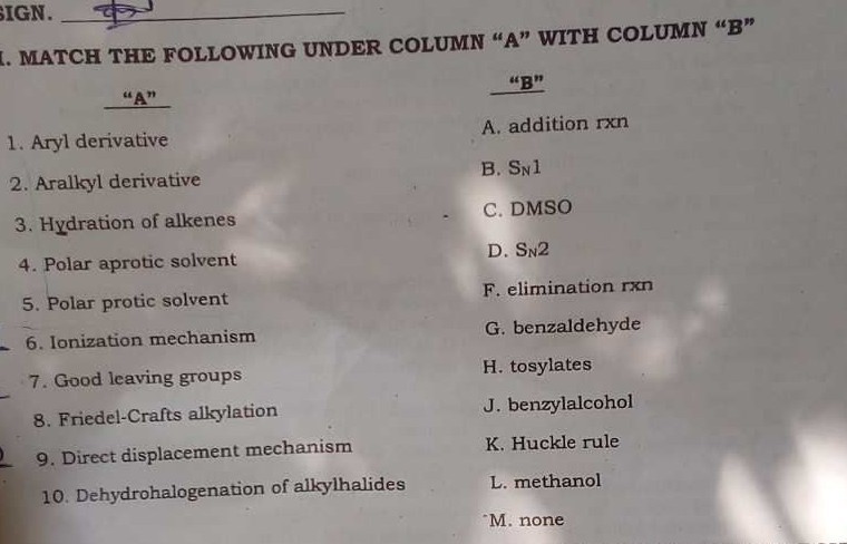 SOLVED: . MATCH THE FOLLOWING UNDER COLUMN "A" WITH COLUMN "B" ^"A" ^n ...