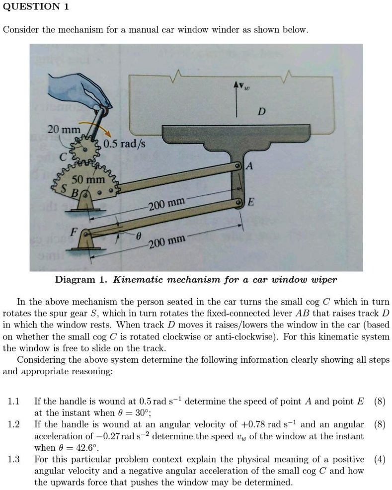 question1 consider the mechanism for a manual car window winder as ...