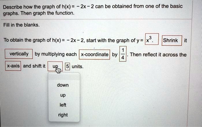 SOLVED: Describe how the graph of h(x) = 2x - 2 can be obtained from one of the basic graphs ...