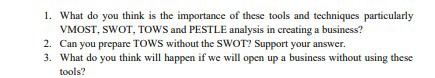 SOLVED: 1. What do you think is the importance of these tools and ...