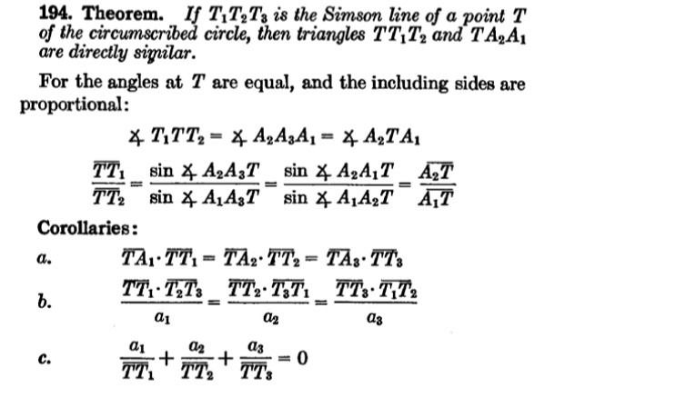 194 theorem if ttt i8 the simson line of a point t of the circumscribed ...