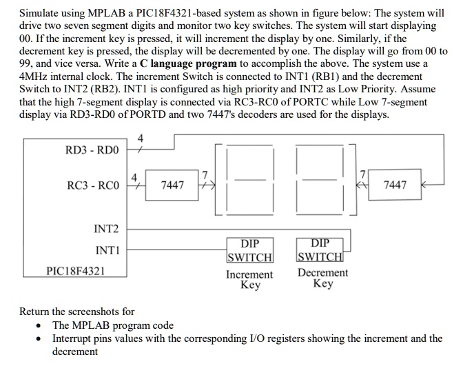 SOLVED: Simulate using MPLAB PIC18F4321-based system as shown in the figure below: The system ...
