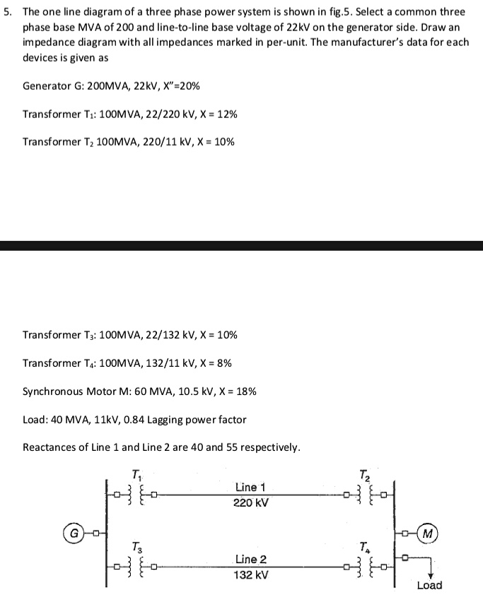SOLVED: The one-line diagram of a three-phase power system is shown in fig. 5. Select a common ...