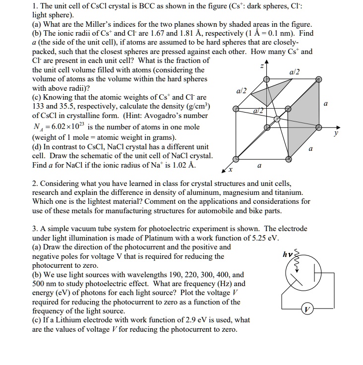 1 the unit cell of cscl crystal is bcc as shown in the figure cs dark ...