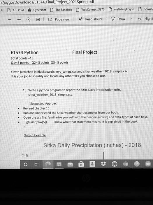 ET574 Python Total points =13 Q1= 5 points Q2= 3 points Q3= 5 points Final Project Given ...