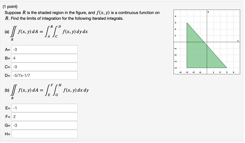 SOLVED: Suppose R is the shaded region in the figure, and f(x, y) is a continuous function on R ...