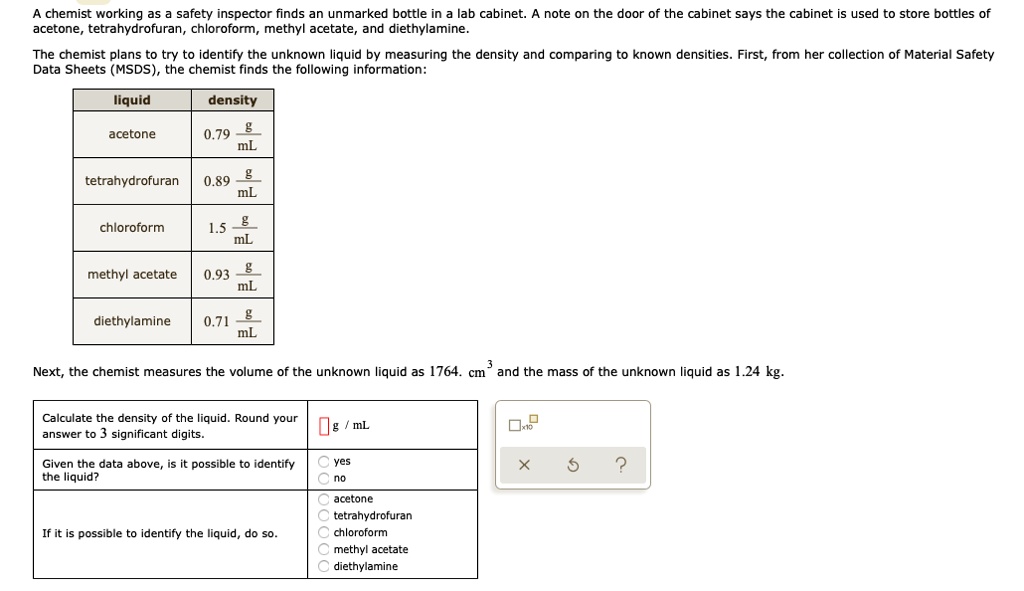 SOLVED: chemist working as safety inspector finds an unmarked bottle in lab cabinet: note on the ...