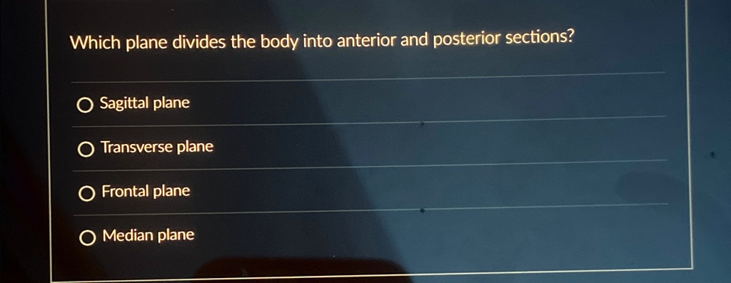 Which plane divides the body into anterior and posterior sections ...