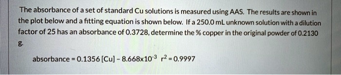 SOLVED: ITThe absorbance of a set of standard Cu solutions is measured ...