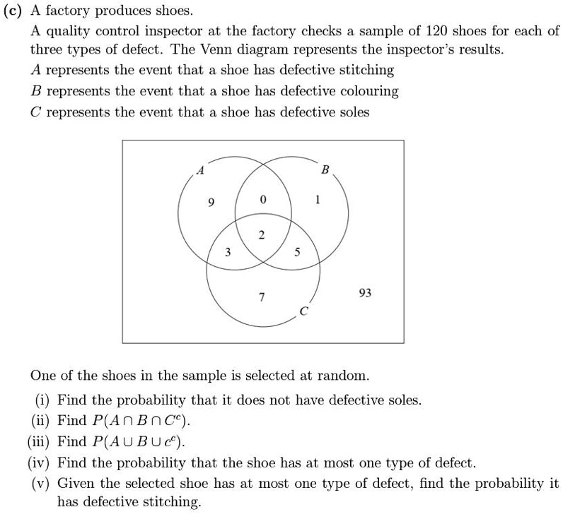(c) A factory produces shoes. A quality control inspector at the ...