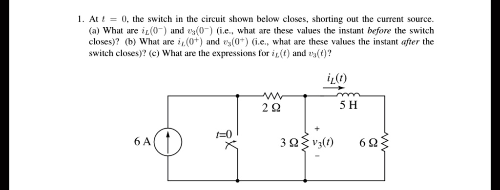 1. At t = 0, the switch in the circuit shown below closes, shorting out the current source. (a ...