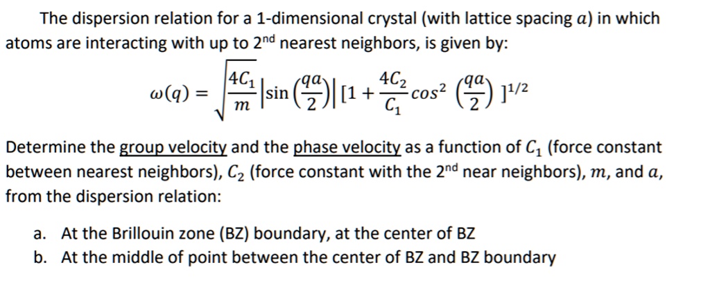 SOLVED: The dispersion relation for a 1-dimensional crystal (with ...