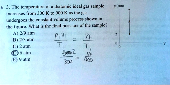 SOLVED: The temperature of a diatomic ideal gas sample increases from ...
