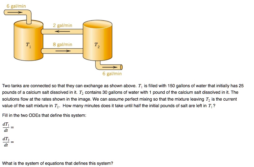 SOLVED: gallmin 8 gallmin T2 gallmin Two tanks are connected so that they can exchange as shown ...