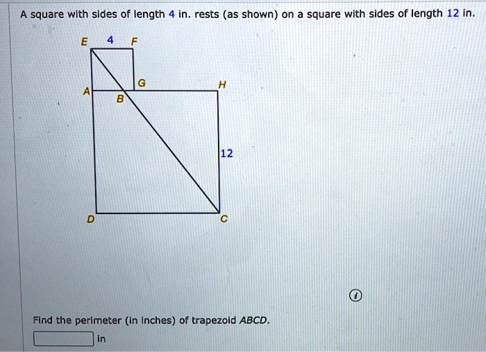 a square with sides of length 4 in rests as shown on a square with ...