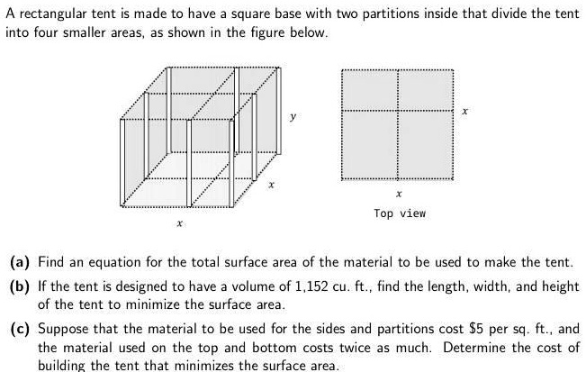 A rectangular tent is made to have a square base with two...