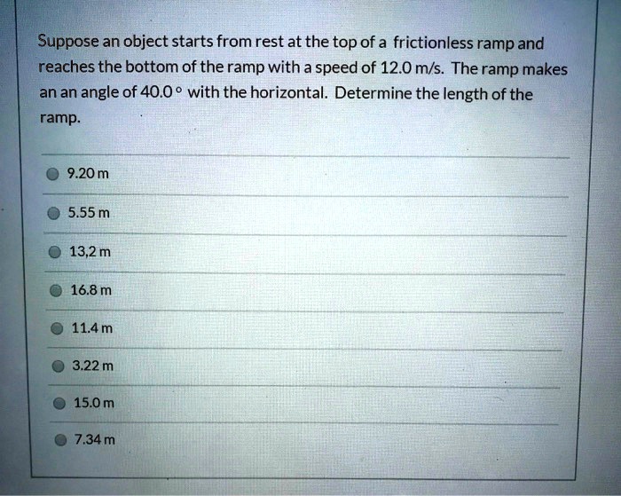 SOLVED: Suppose an object starts from rest at the top of a frictionless ...