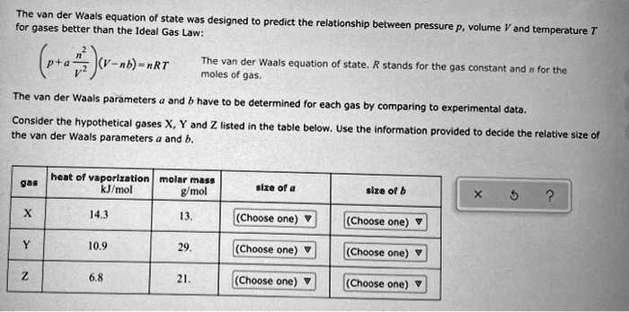 SOLVED: The van der Waals equation of state was designed to predict the ...