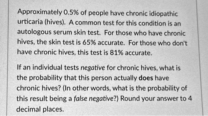 SOLVED: Approximately 0.5% of people have chronic idiopathic urticaria ...
