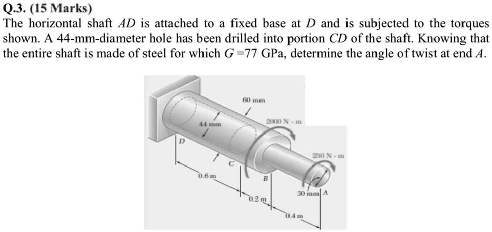 Q.3. (15 Marks) The horizontal shaft AD is attached to a...
